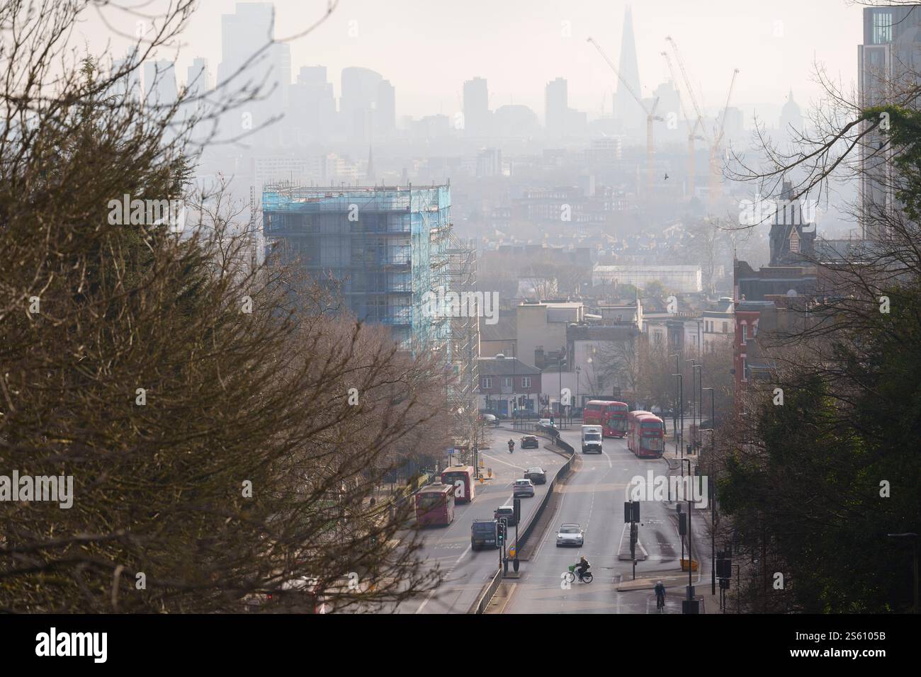 An aerial view from Hornsey Lane that looks down the A1 Archway Road ...