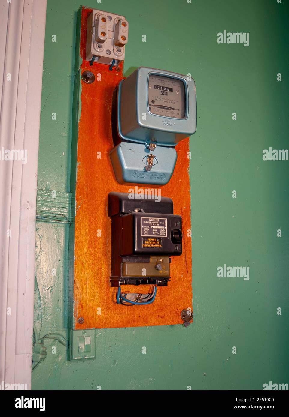 Paris, France, Close Up, Old Electricity Meter, EDF, in Old Apartment ...