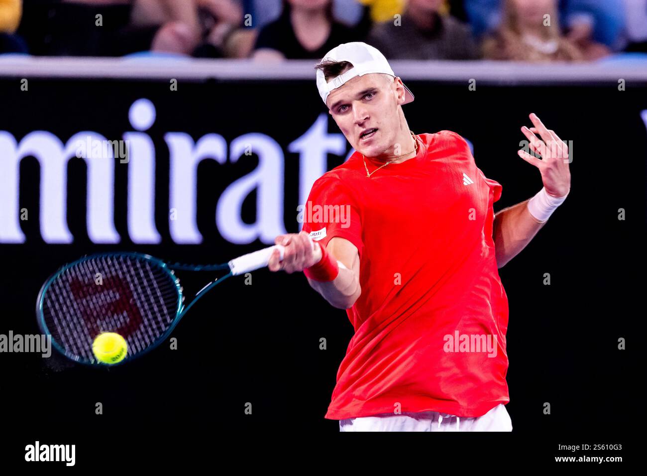 MELBOURNE, VIC - JANUARY 15: Jakub Mensik of Czechia in action during ...