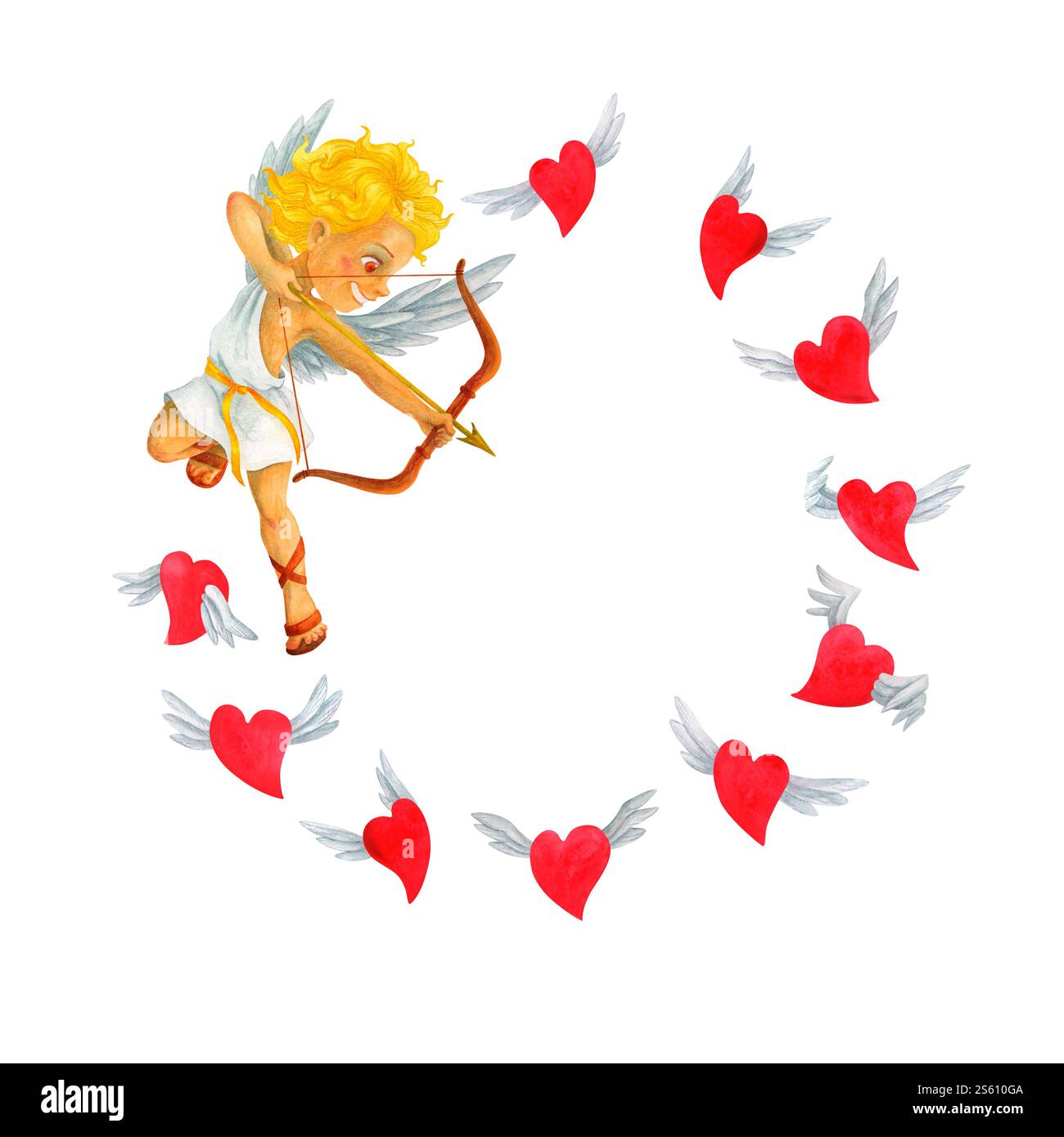 Cherub cupid angel of love shooting an arrow from the bow straight to ...