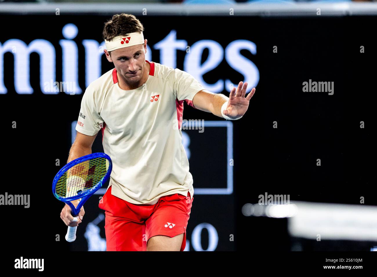 MELBOURNE, VIC - JANUARY 15: Casper Ruud of Norway in action during ...