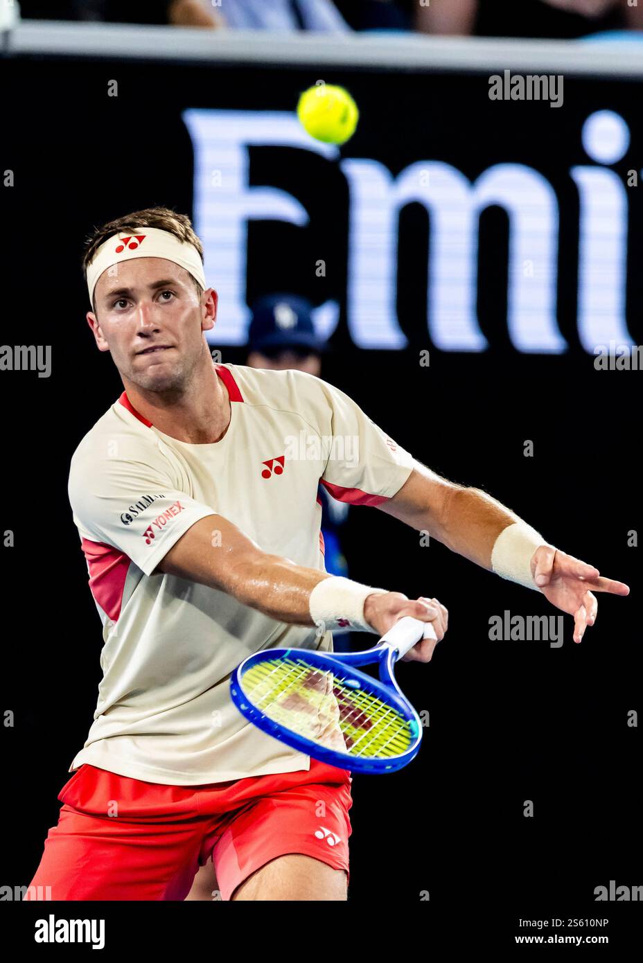 MELBOURNE, VIC - JANUARY 15: Casper Ruud of Norway in action during ...