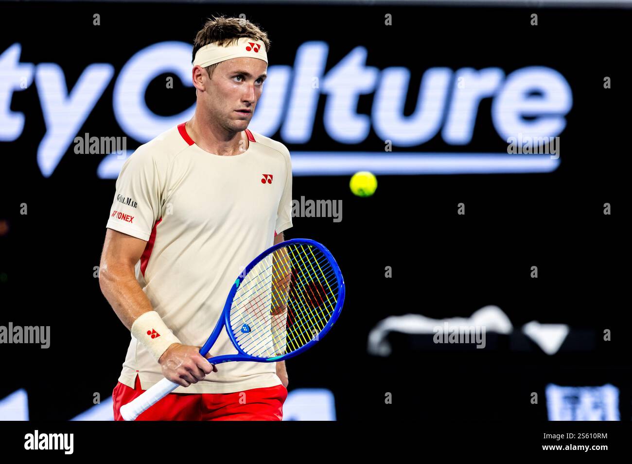 MELBOURNE, VIC - JANUARY 15: Casper Ruud of Norway in action during ...