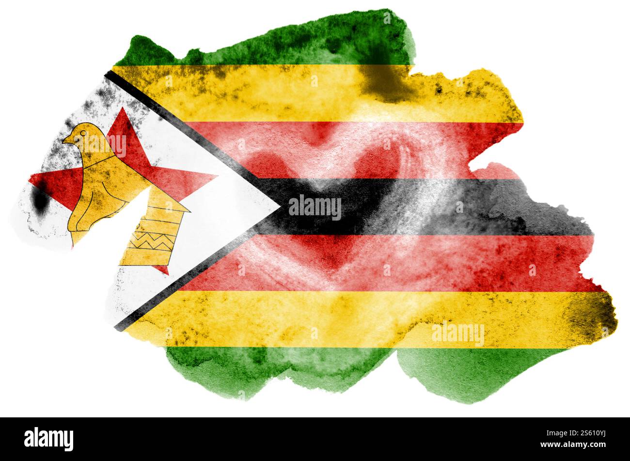 Zimbabwe flag is depicted in liquid watercolor style isolated on white ...