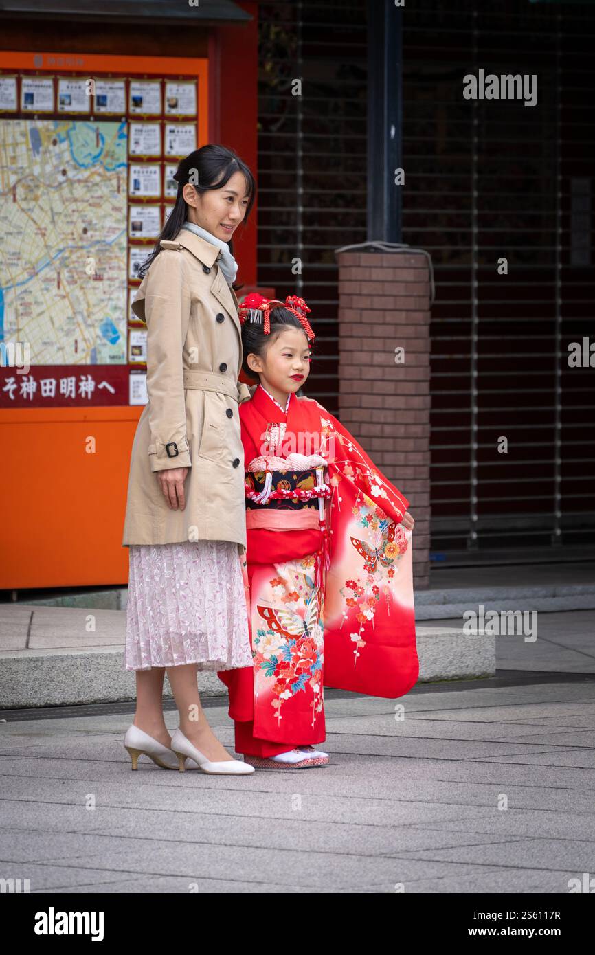 Japanese Family, Shichi-Go-San,, or 7-5-3. Traditional Dressing up of Children of these Ages and ...