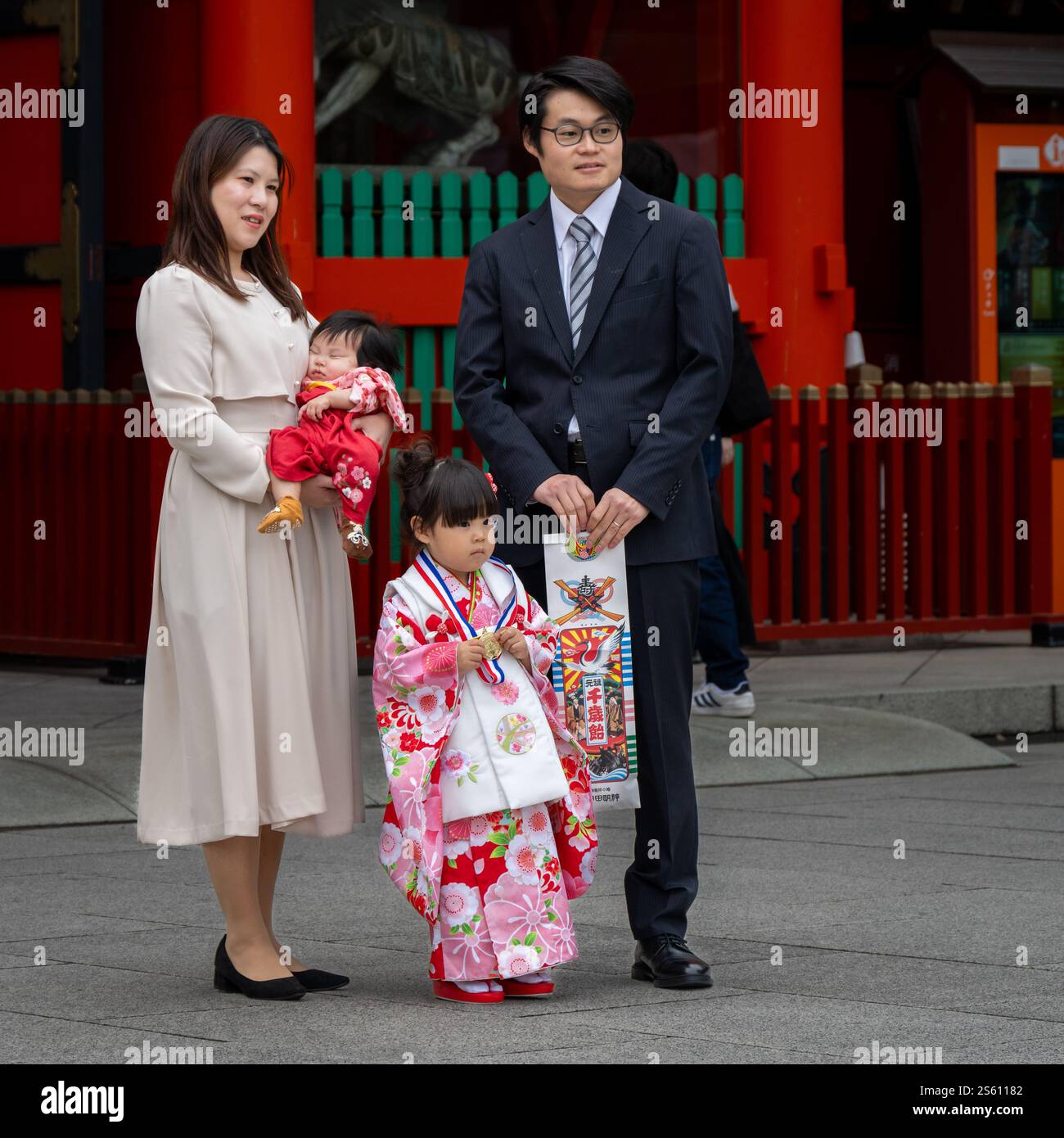 Japanese Family, Shichi-Go-San,, or 7-5-3. Traditional Dressing up of Children of these Ages and ...