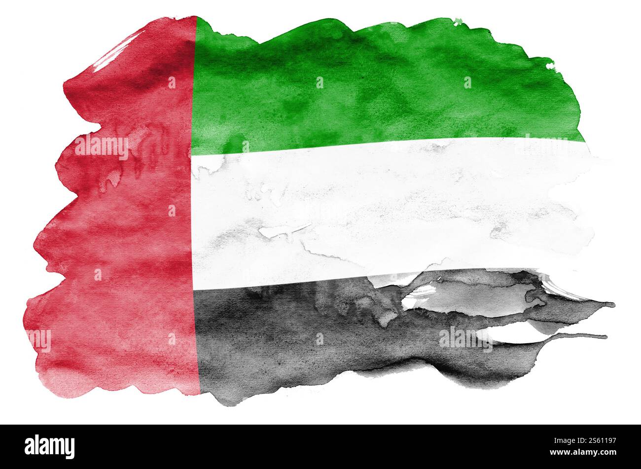 United Arab Emirates flag is depicted in liquid watercolor style ...