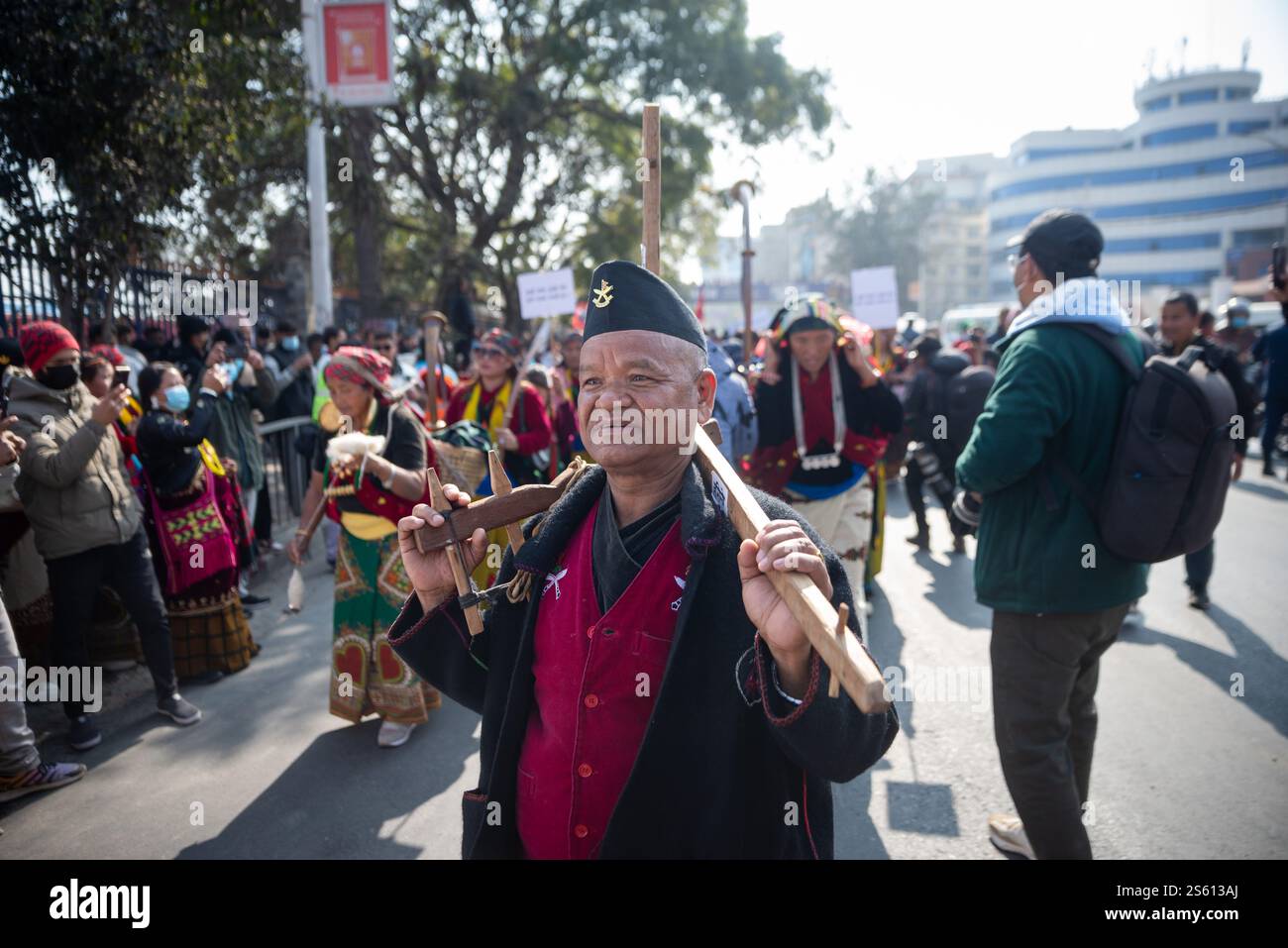 Kathmandu, Nepal. 14th Jan, 2025. People from Magar community dressed ...