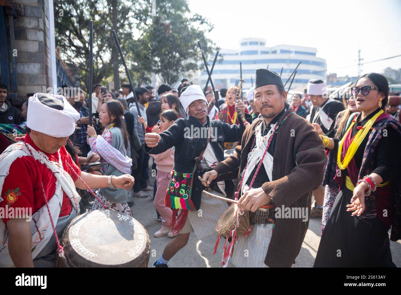 Kathmandu, Nepal. 14th Jan, 2025. People from Magar community dressed ...