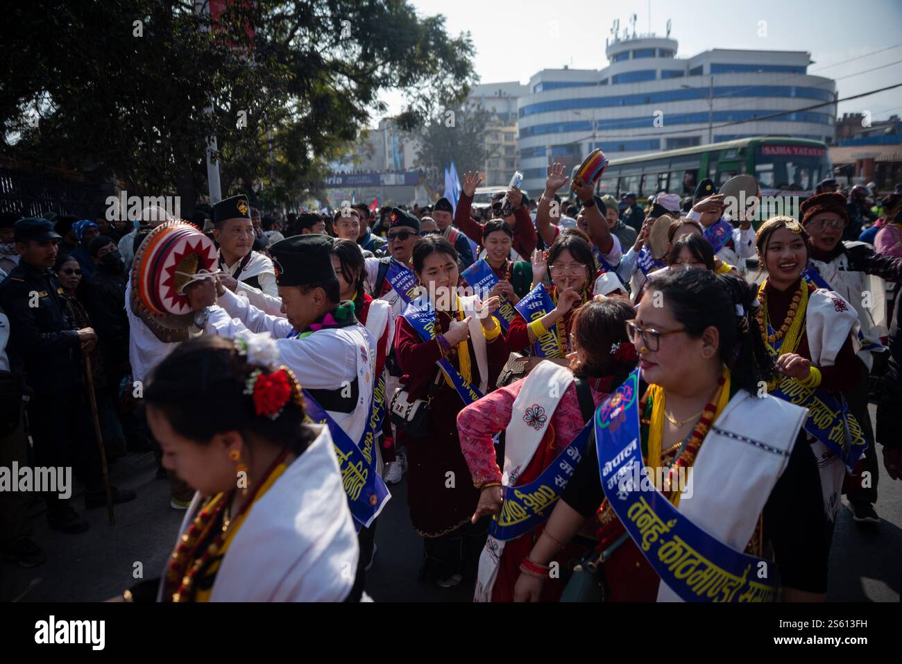 Kathmandu, Nepal. 14th Jan, 2025. People from Magar community dressed ...