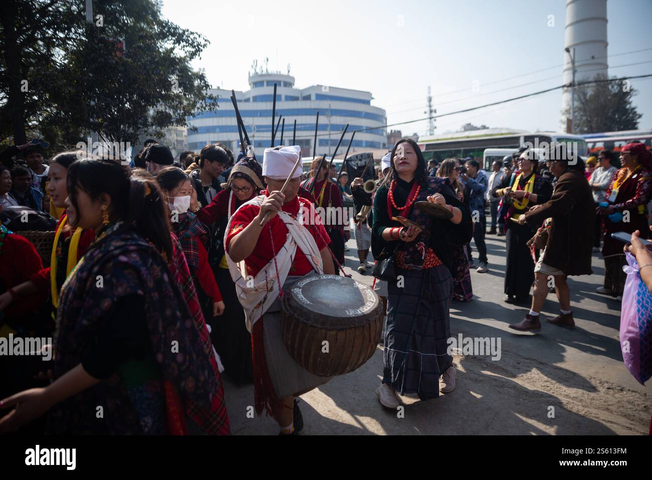 Kathmandu, Nepal. 14th Jan, 2025. People from Magar community dressed ...