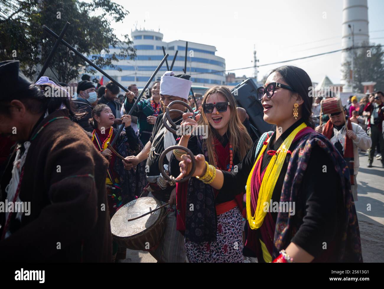 Kathmandu, Nepal. 14th Jan, 2025. People from Magar community dressed ...