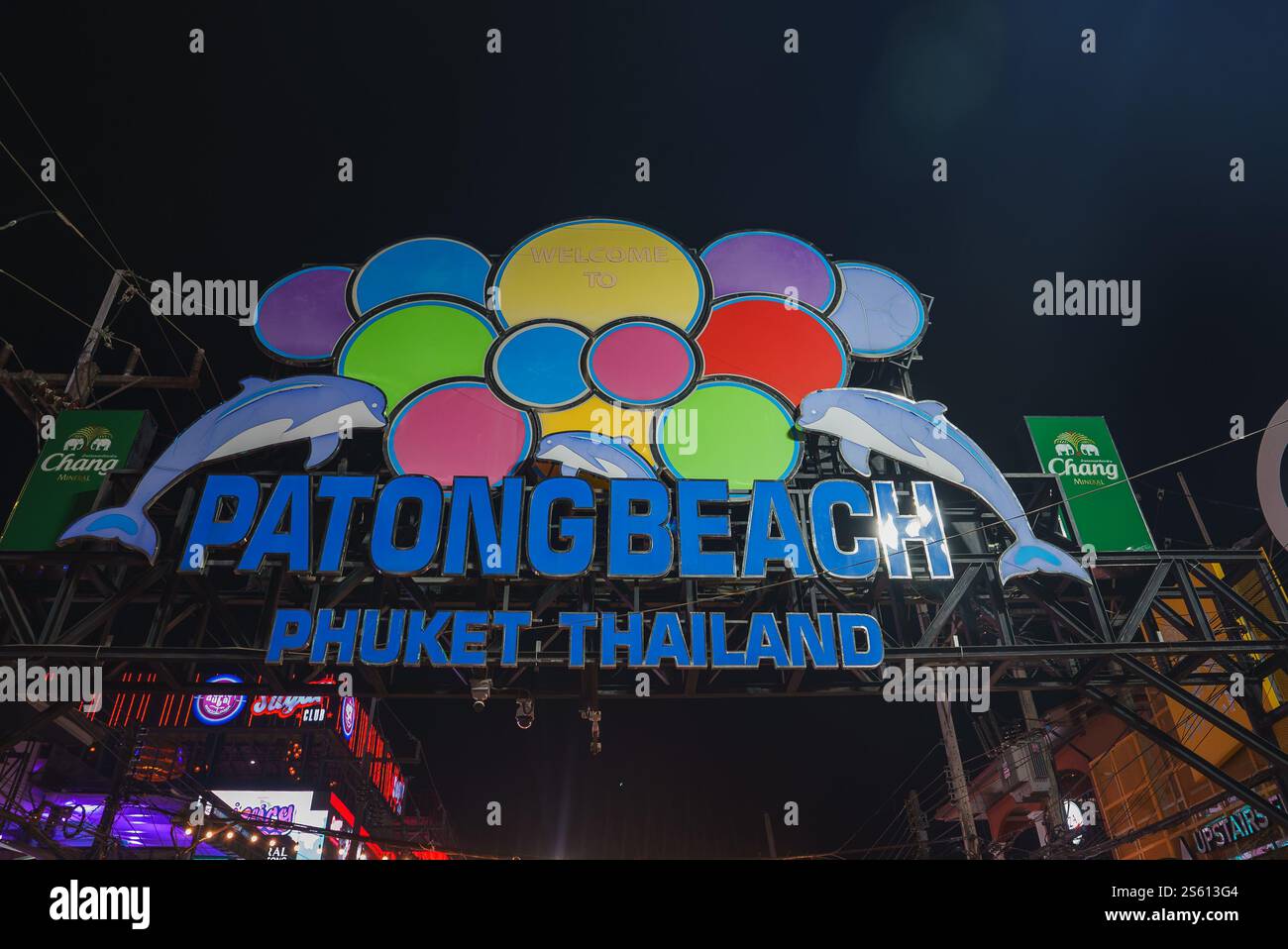Illuminated Patong Beach Sign with Dolphins in Phuket, Thailand Stock ...
