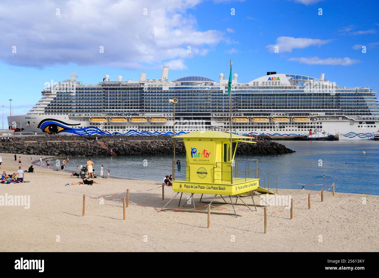 Playa Chica Beach and AIDA Cosma ship, Puerto Del Rosario ...
