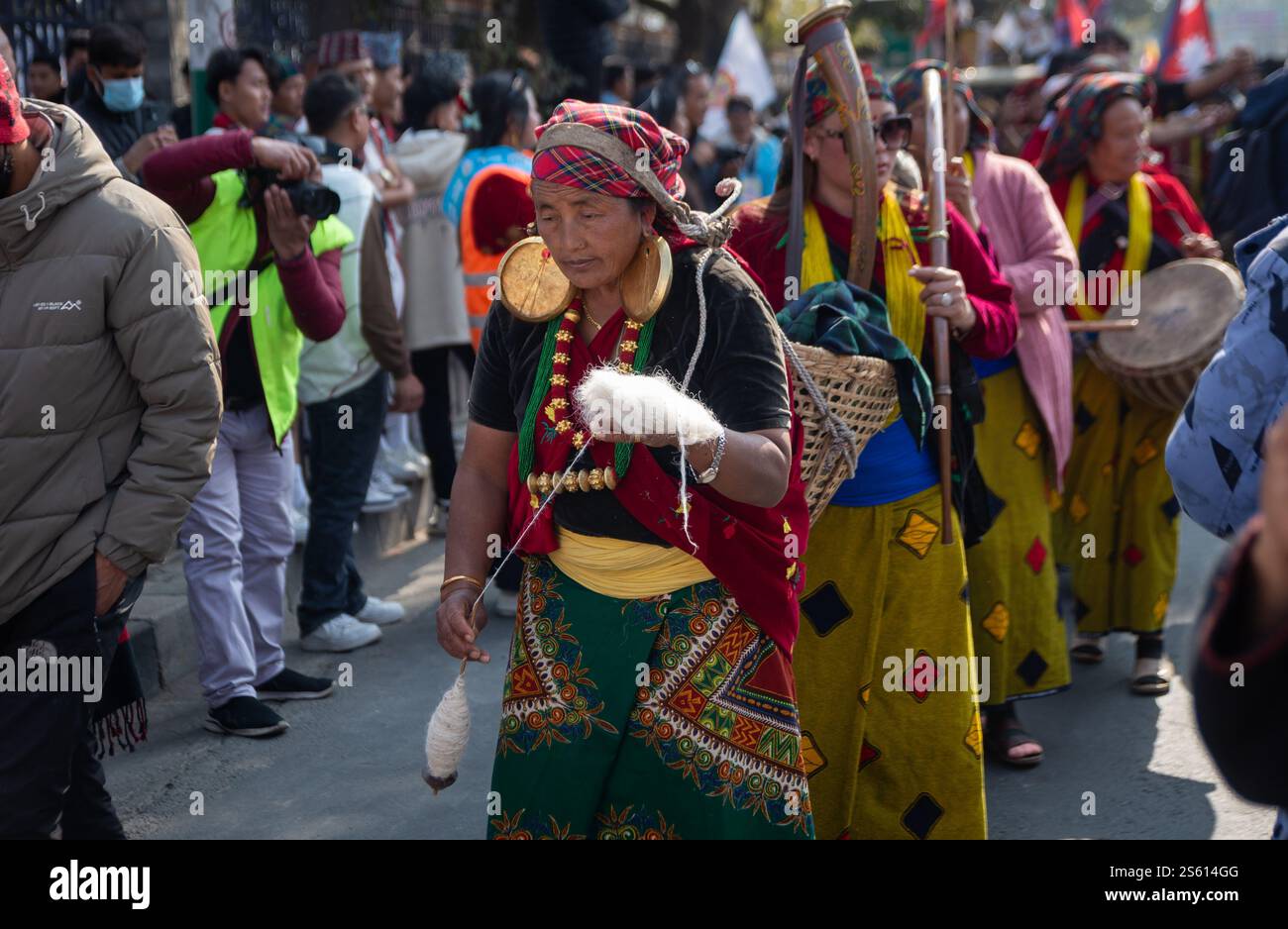 Kathmandu, Nepal. 14th Jan, 2025. People from Magar community dressed ...