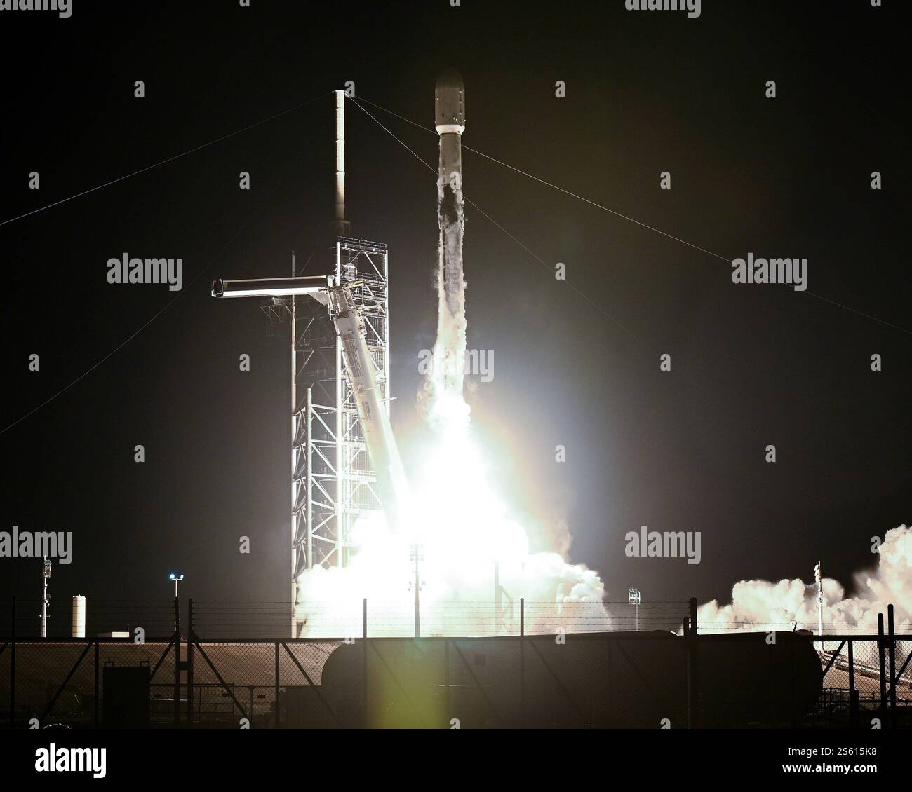 A SpaceX Falcon 9 rocket launches a pair of Lunar Landers for NASA from Launch Complex 39 at the ...