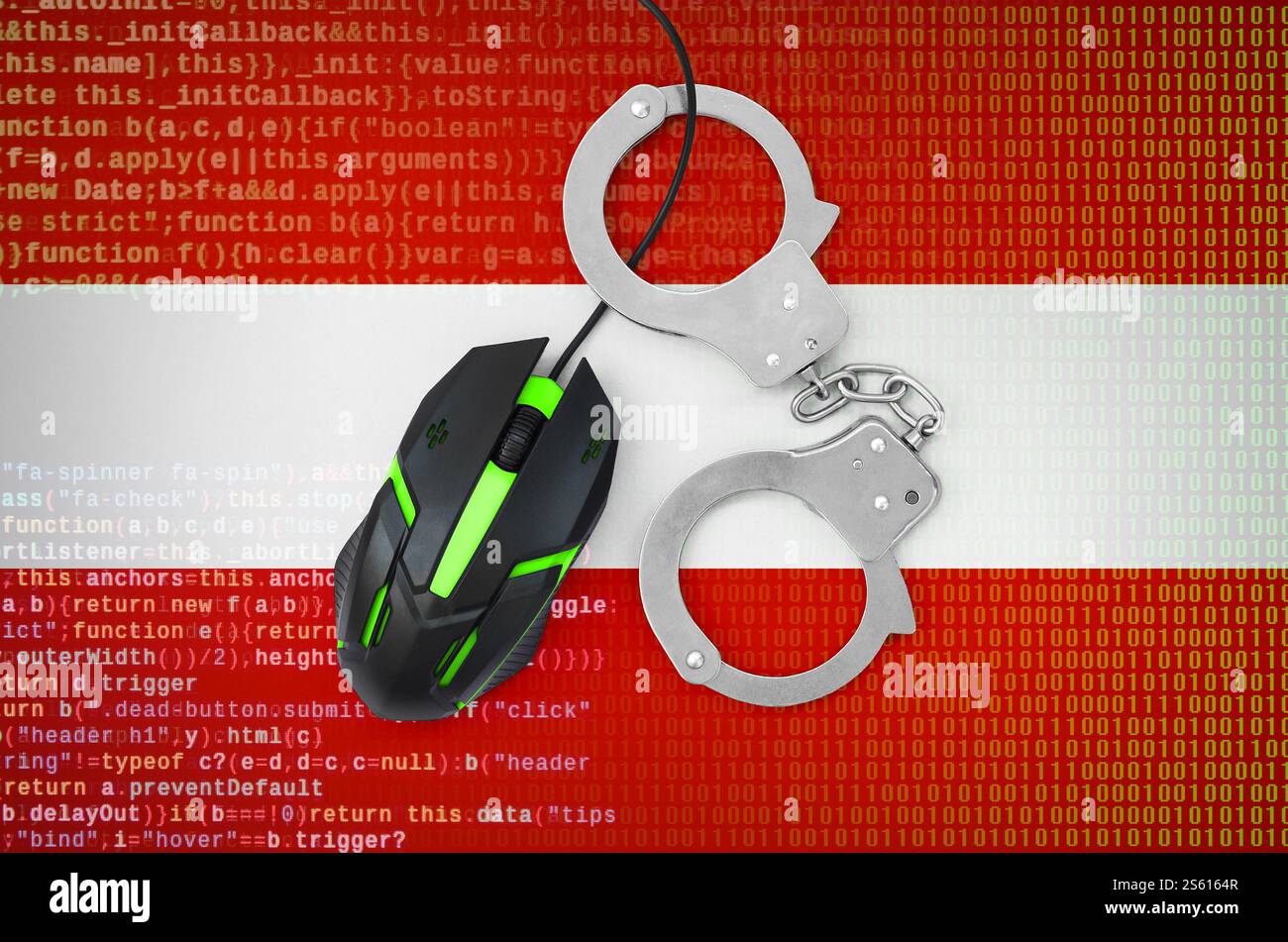 Austria flag and handcuffed modern backlit computer mouse. Creative ...