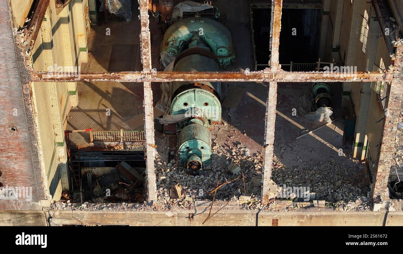 View of turbine in old Coal Power Plant being torn down in Sayreville ...