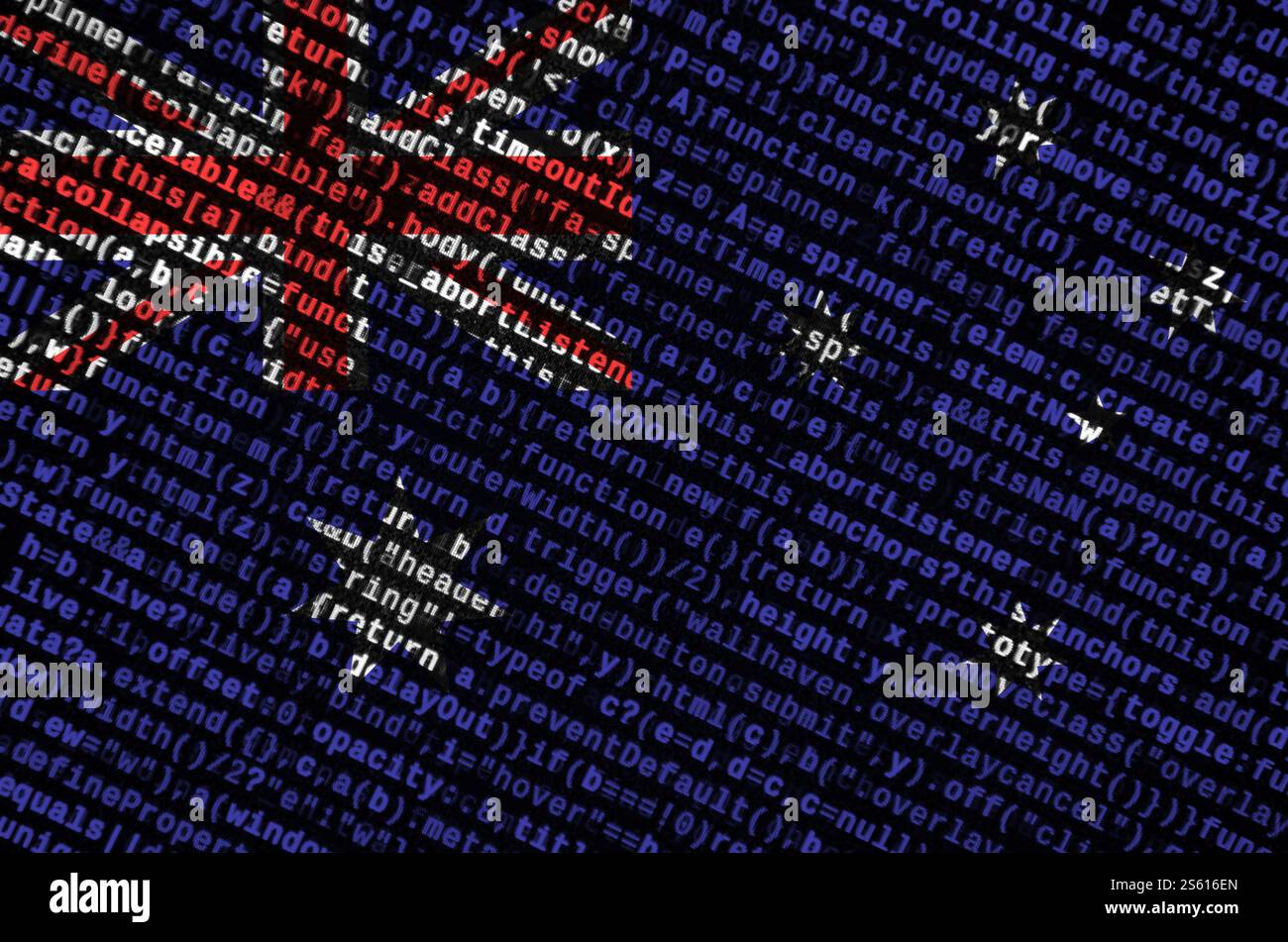 Australia flag is depicted on the screen with the program code. The concept of modern technology ...