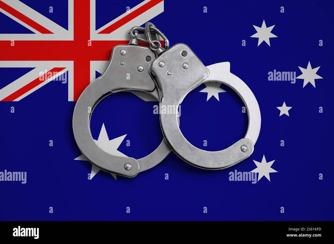 Australia flag and police handcuffs. The concept of observance of the ...