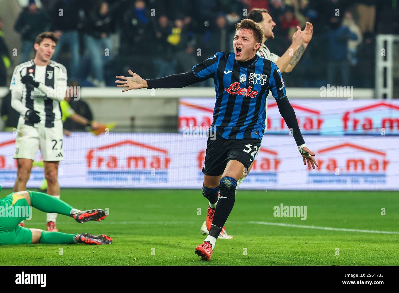 Bergamo, Italy. 14th Jan, 2025. Mateo Retegui of Atalanta BC celebrates ...