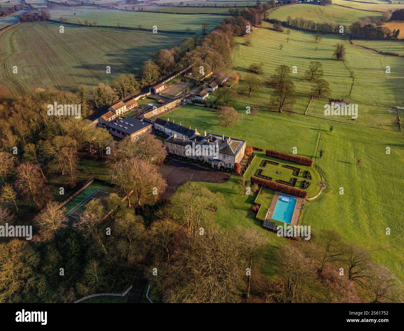 Aerial view of Langton Hall in North Yorkshire in the northeast of ...