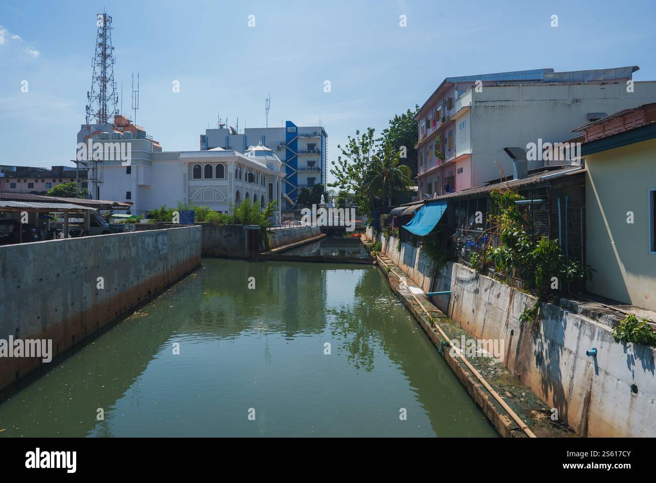 Urban Canal with Dome Building and Colorful Structures in Thailand ...