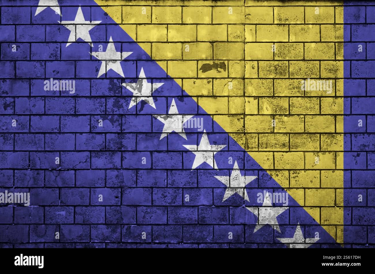 Bosnia and Herzegovina flag is painted onto an old brick wall Stock ...