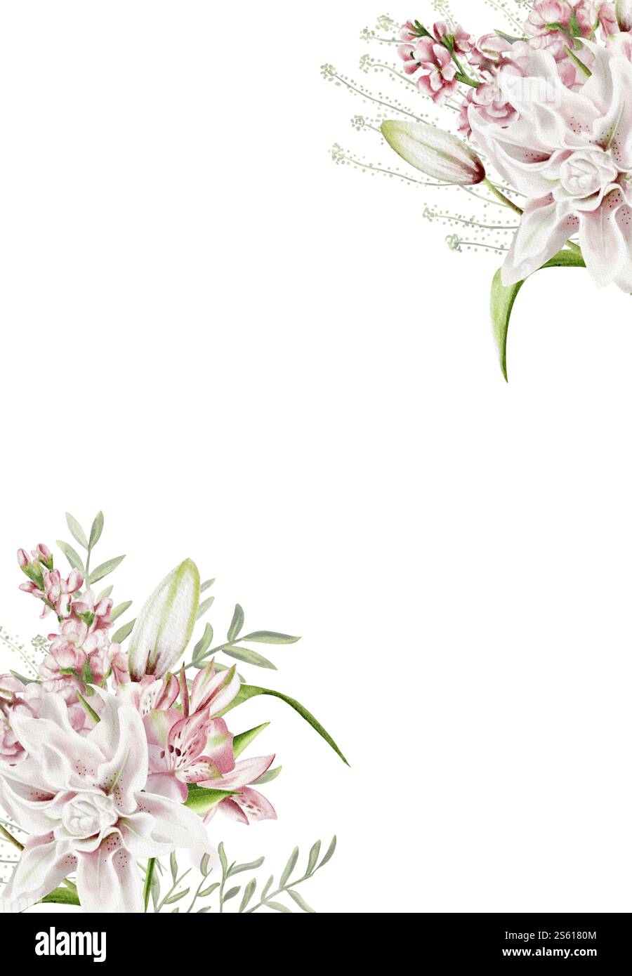 frame of a very beautiful spring bouquet. Lilies, mathiolla, mini ...