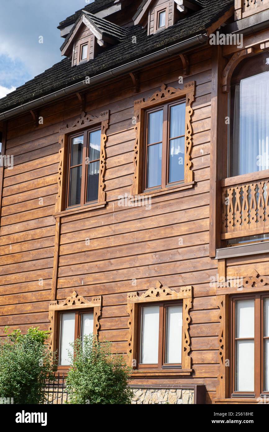 Old wooden house. Exterior facade. Exterior facade windows. Old ...