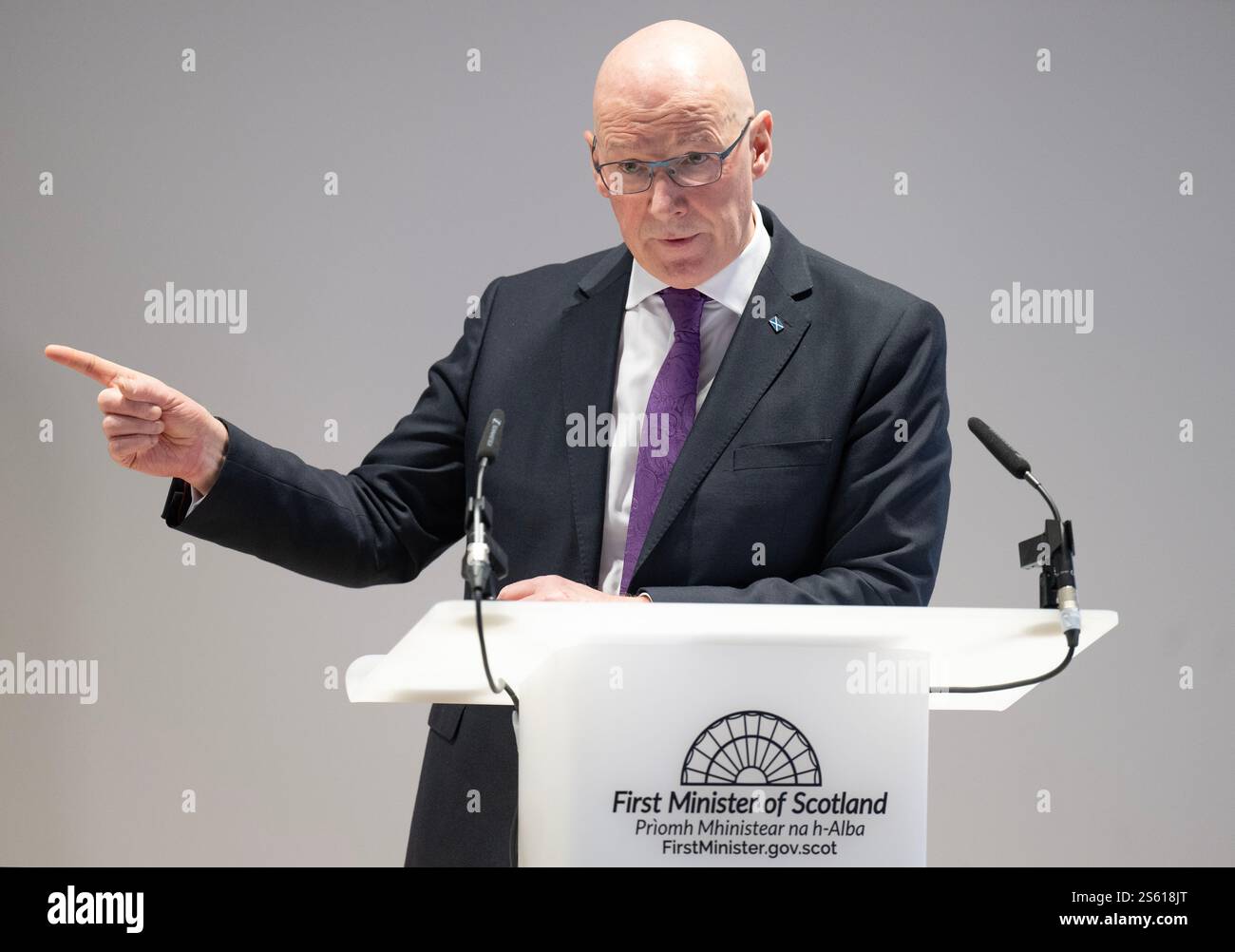 First Minister of Scotland John Swinney delivers a speech at The ...