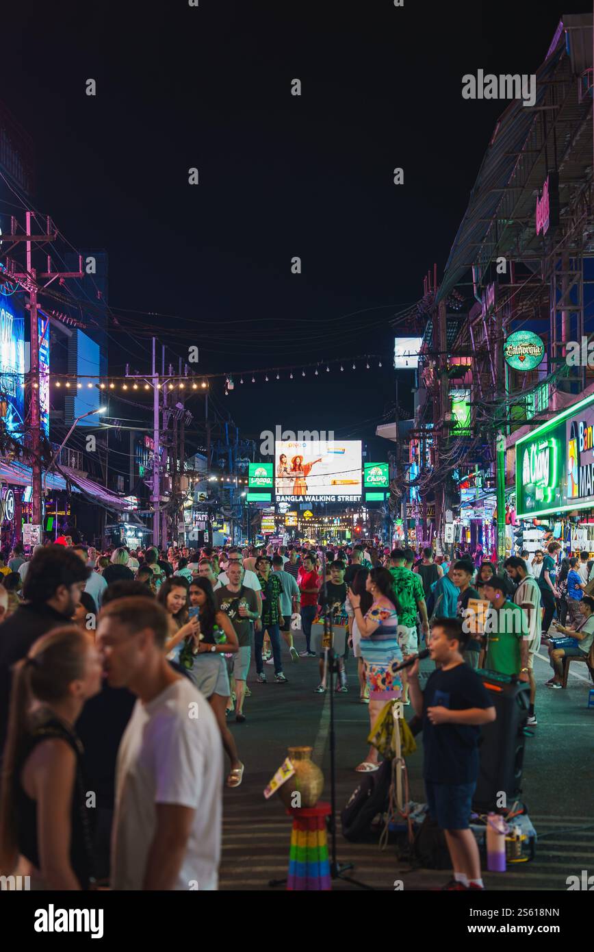Bustling Bangla Walking Street at night with neon signs, bars, shops ...