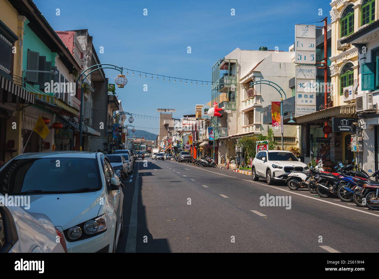 Vibrant Street in Phuket, Thailand with Festive Decorations Stock Photo ...