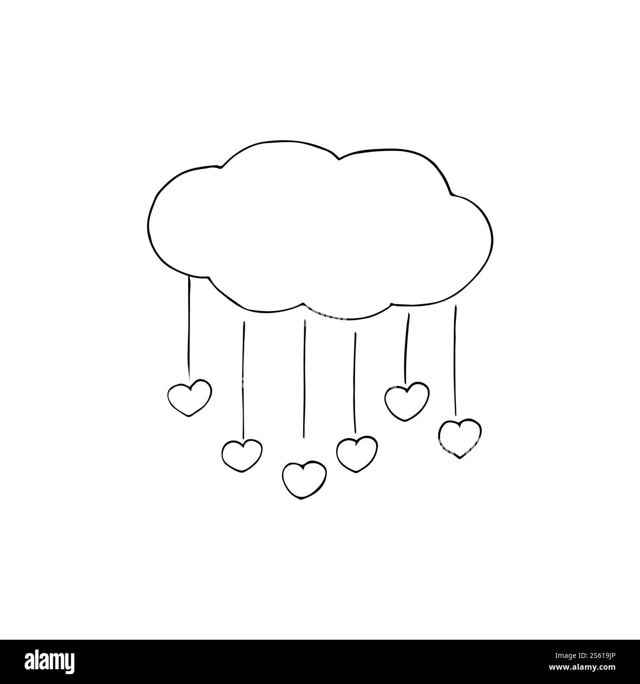 A hand-drawn cloud with hearts. Rain instead of drops, hearts. Isolated ...