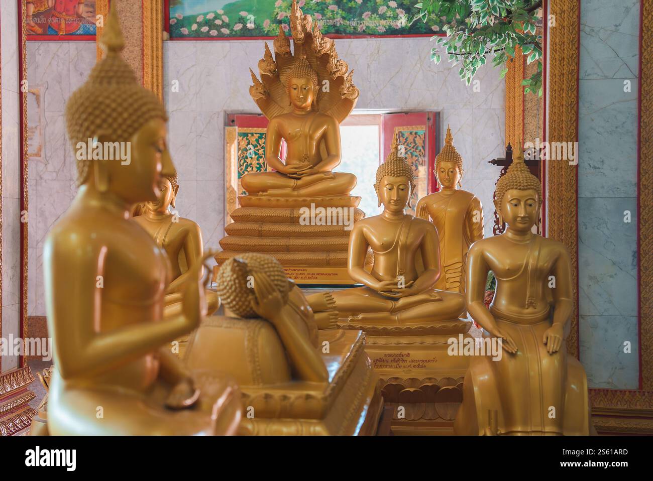 Interior of a Thai Buddhist Temple with Golden Buddha Statues Stock ...