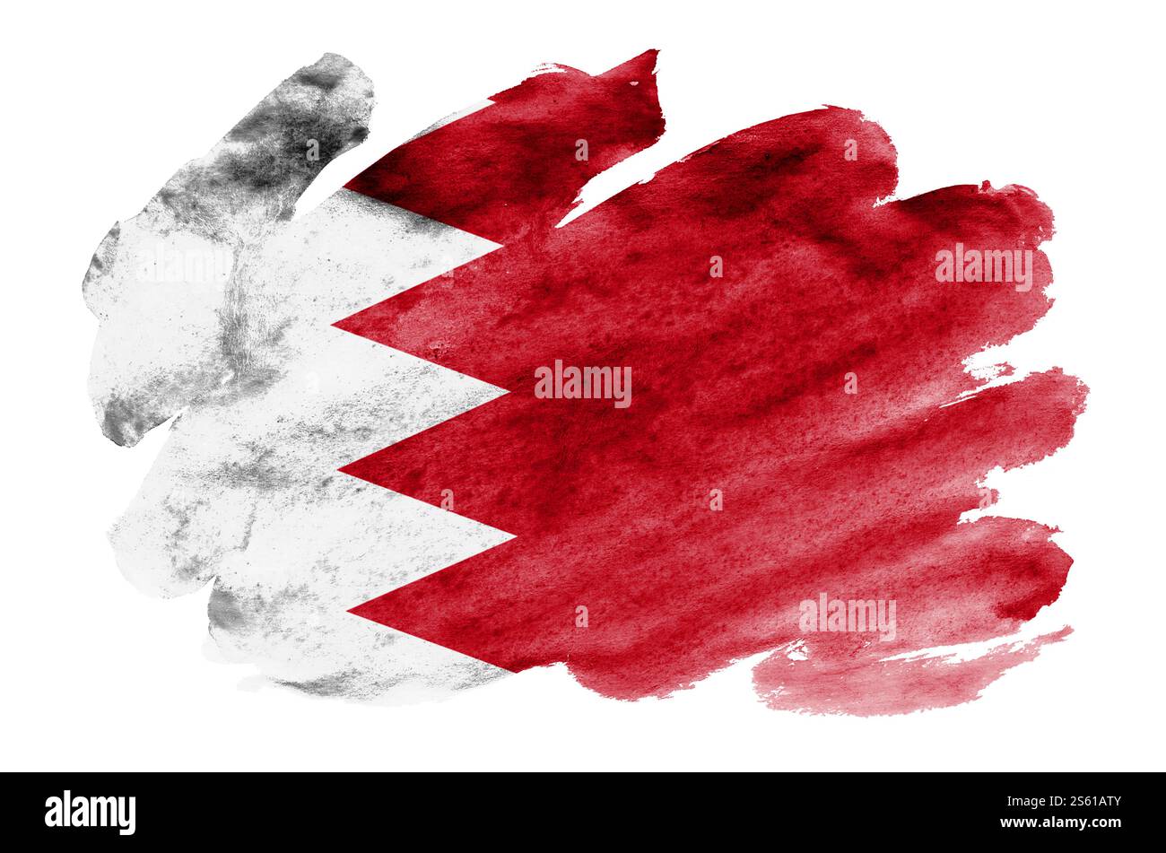 Bahrain flag is depicted in liquid watercolor style isolated on white ...