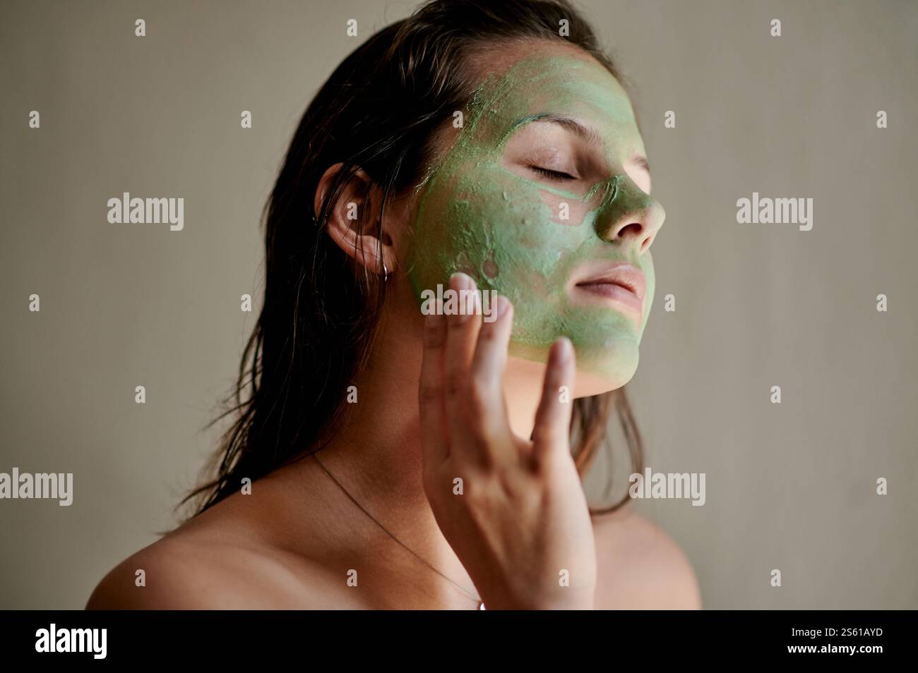 Face, beauty and woman using cosmetic product as facial treatment ...