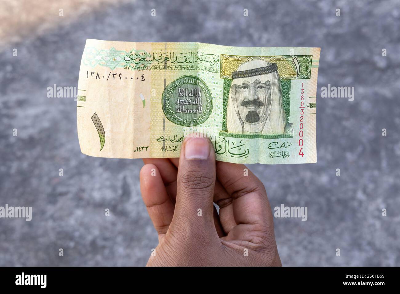 A female hand holds a one Saudi Riyal banknote Stock Photo - Alamy