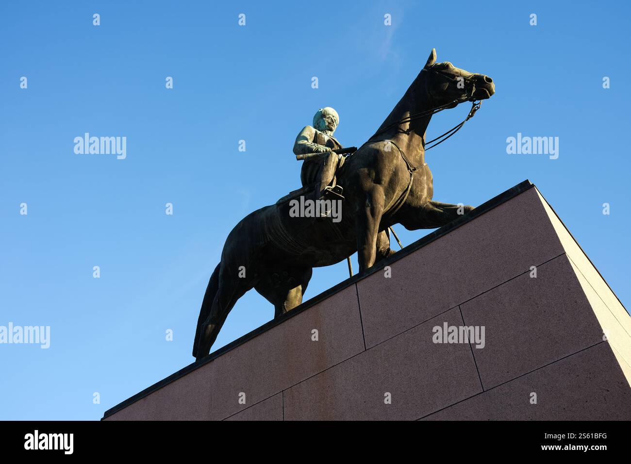 Statue of Mannerheim in Helsinki with a blue sky Stock Photo - Alamy