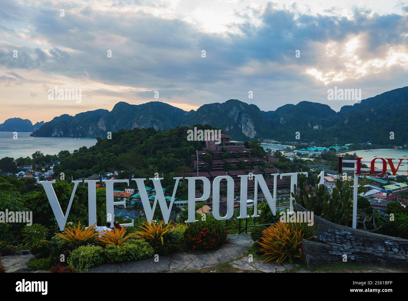 Scenic Viewpoint on Koh Phi Phi with Viewpoint Sign and Andaman Sea ...