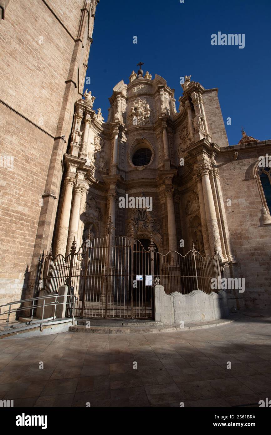 Valencia, Spain, January 15, 2025. Plaza de la Reina with the facade of ...