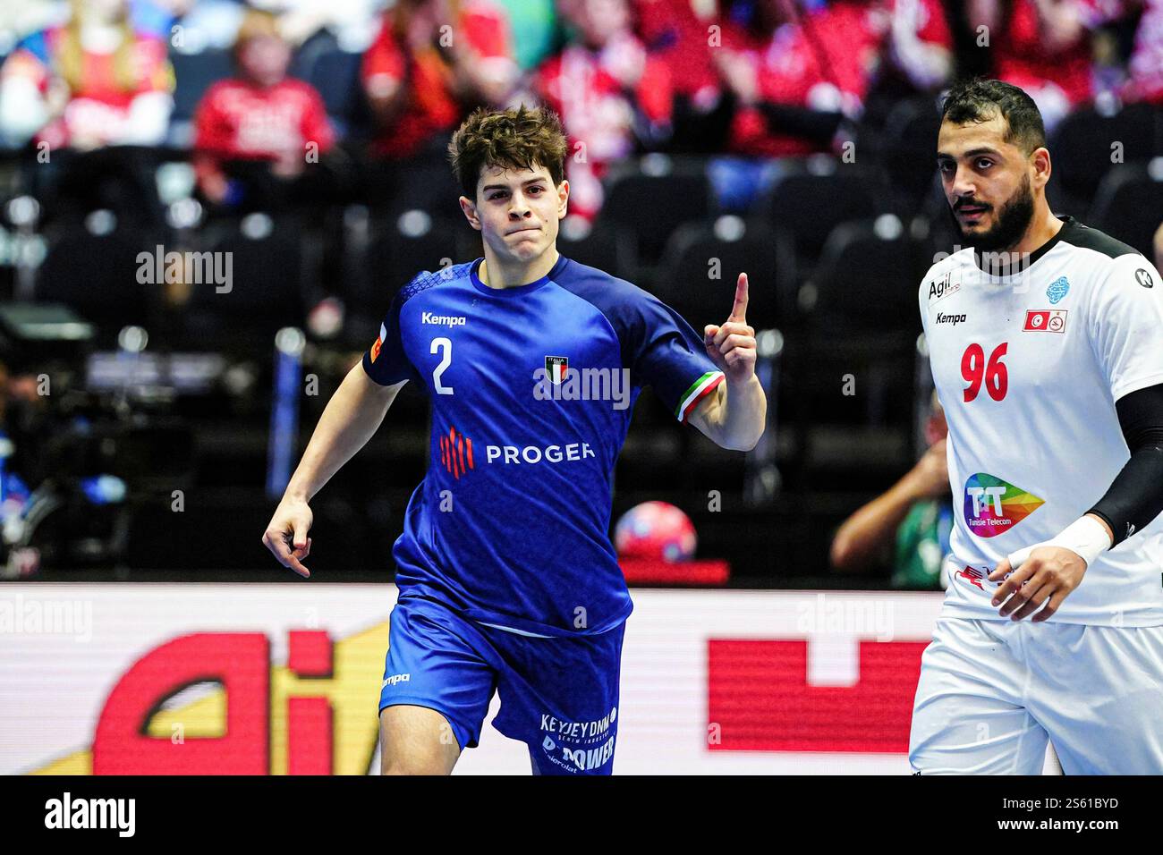 Denmark, 14/01/2025, Torjubel Leo Prantner (Italien, #02) DEN, Italien vs. Tunesien, Handball ...