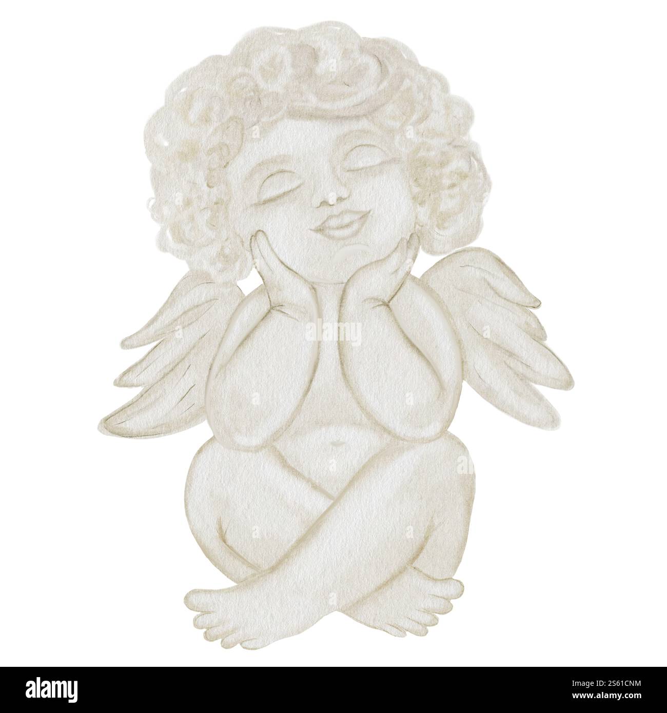 Watercolor Cupid. Baptism angel. Hand drawn little Cherub in pastel ...
