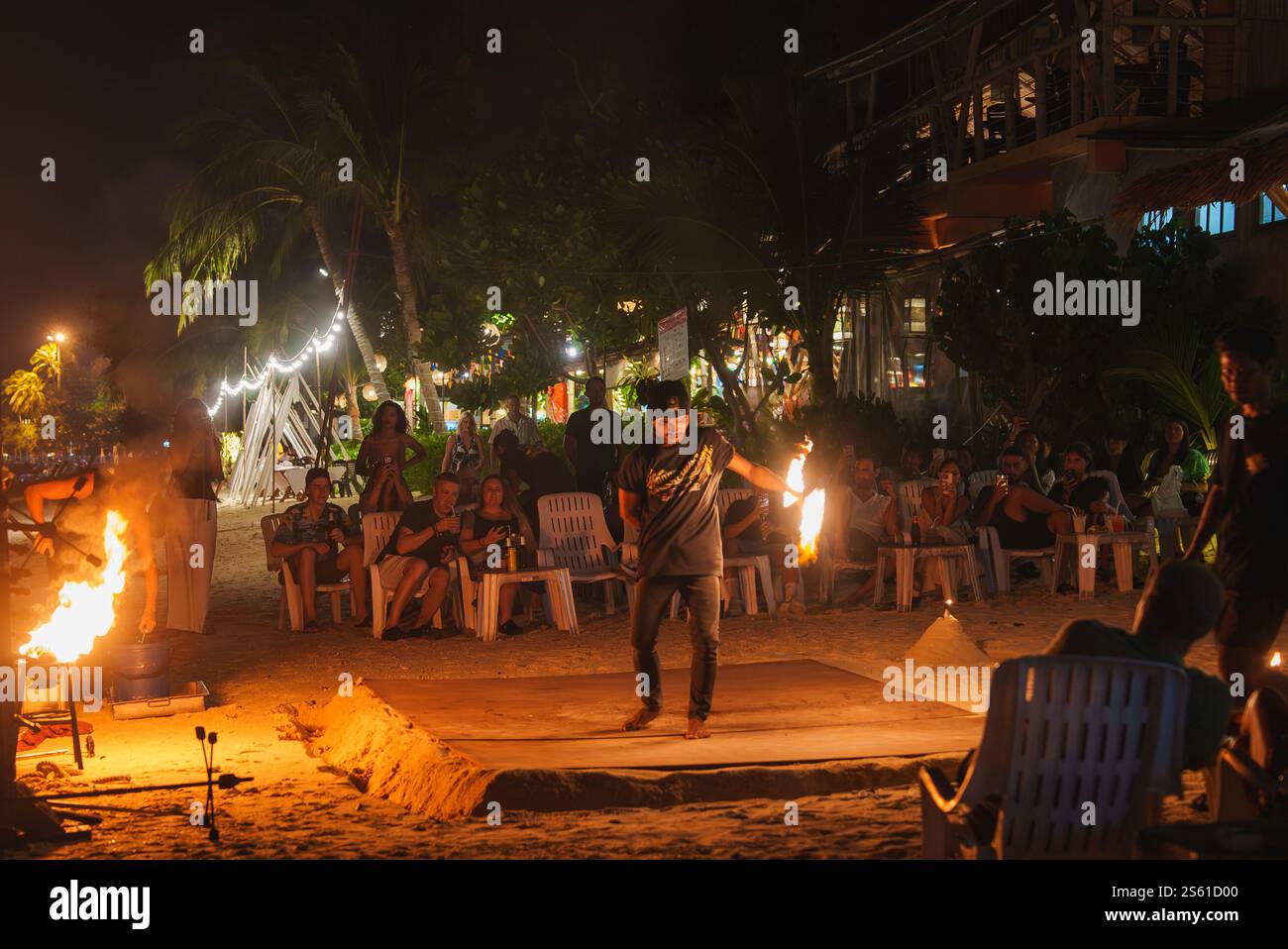 Nighttime Fire Performance on a Tropical Beach in Thailand Stock Photo ...