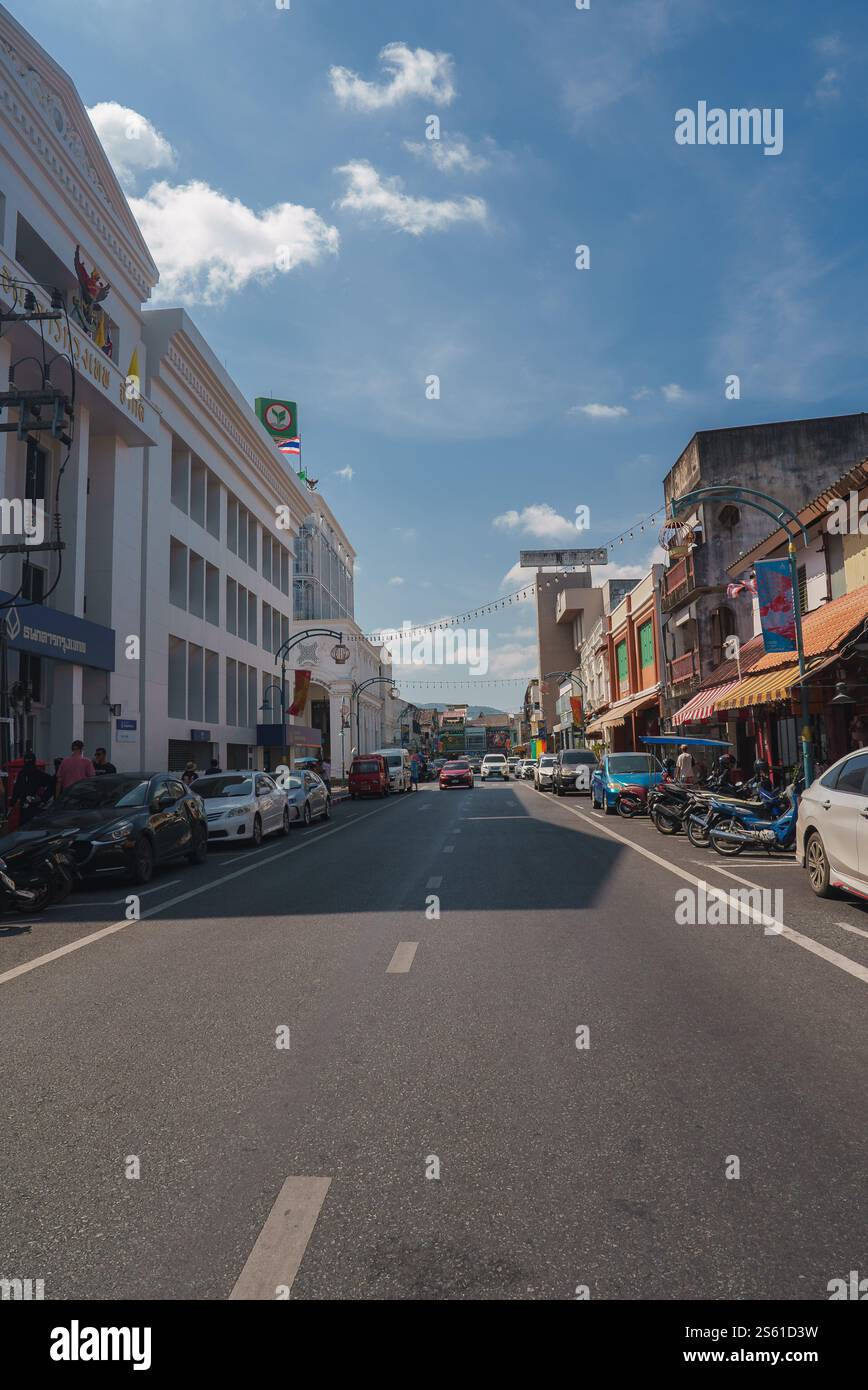 Vibrant Street Scene with Modern and Traditional Architecture in Phuket ...