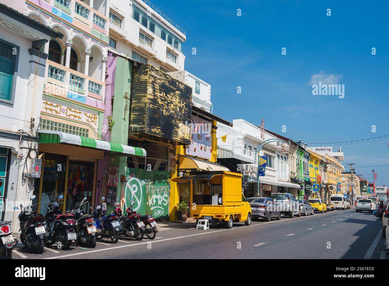 Vibrant Street in Phuket, Thailand with Colonial Style Buildings Stock ...