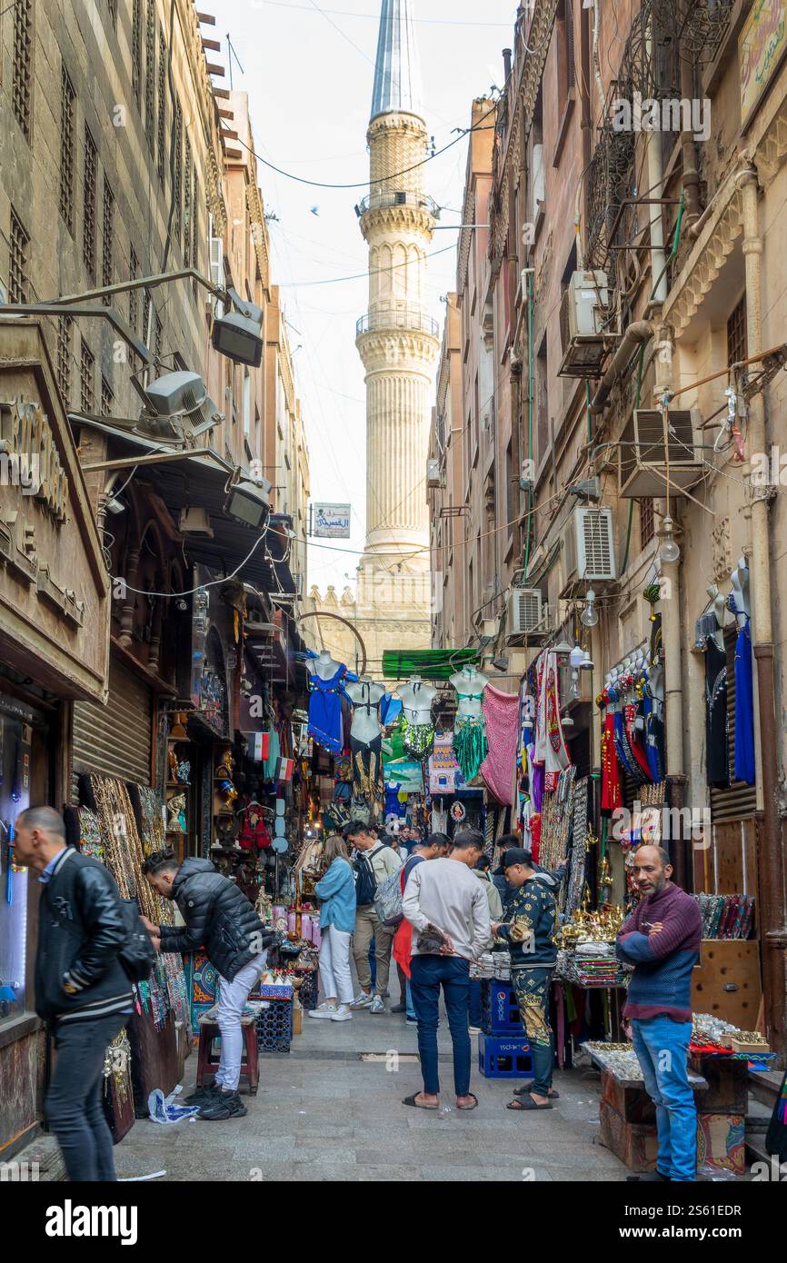 Vendors and shops near the famous El Moez street, Old Cairo, Egypt ...
