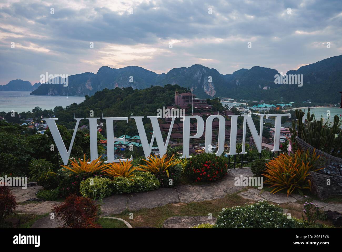 Scenic Viewpoint on Koh Phi Phi with Tropical Plants and Hills Stock ...