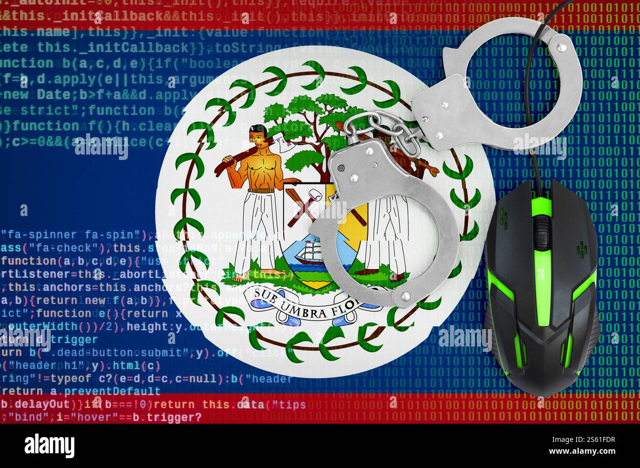 Belize flag and handcuffed modern backlit computer mouse. Creative ...