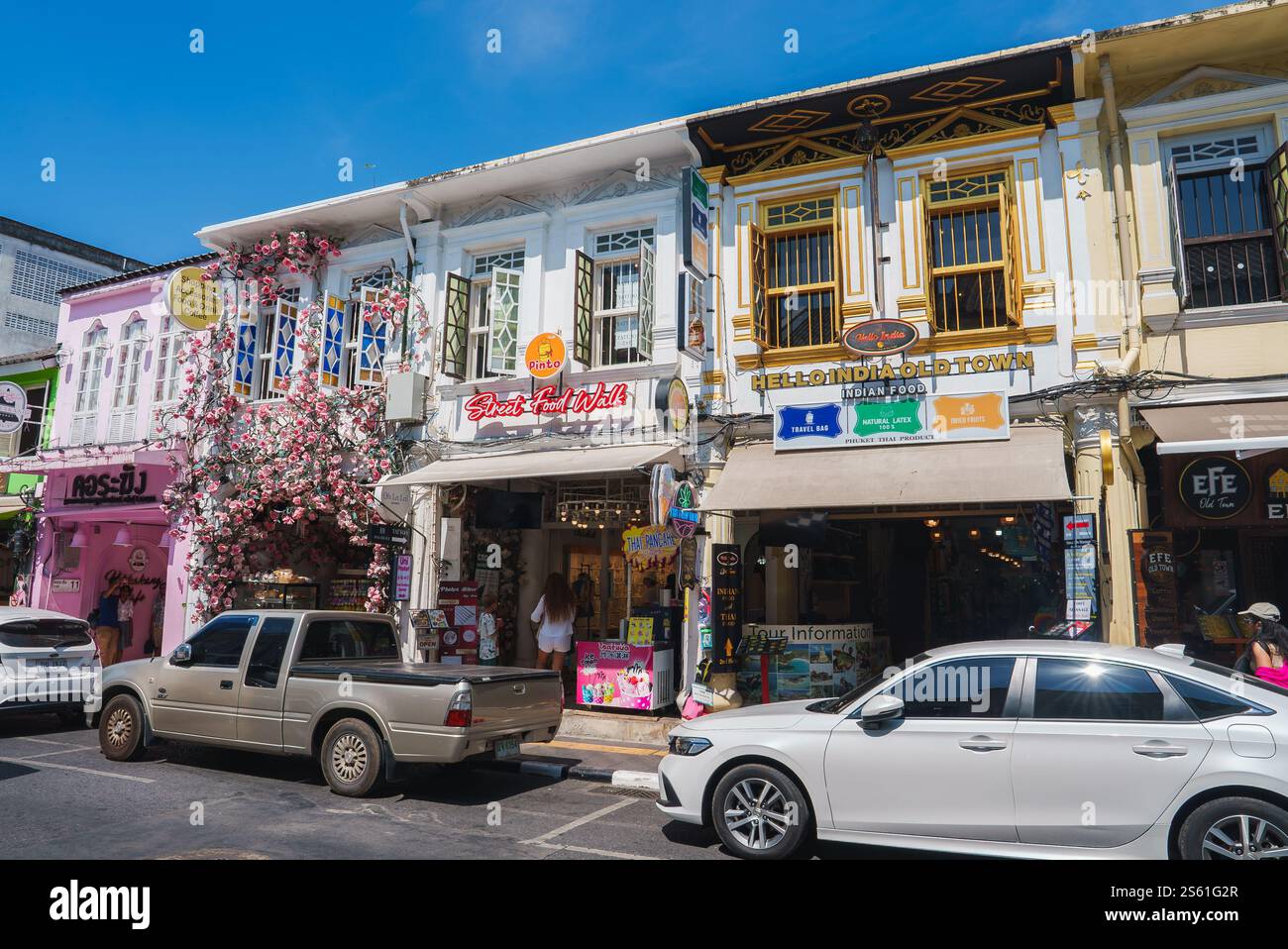 Colorful Street in Phuket Old Town with Sino Portuguese Buildings Stock ...